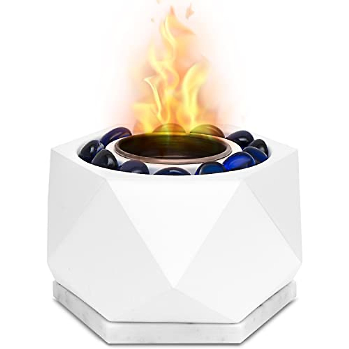 ORGU Indoor Fire Pit Concrete Table Top Fire Bowl, Ethanol Personal Cement Fireplace with Fire Glass Stones and Marble Coaster Mat, Mini Smore Maker Portable, Indoor, Outdoor and Smokeless