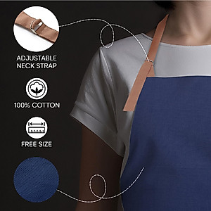 Encasa Homes Adjustable Kitchen Cotton Apron With Pockets & Towel Holder Of Size 27 x 33 inch (Scotch Blue + Tan Straps) for Men & Women Chefs For Cooking & Baking in Home, Restaurants & Barbeque