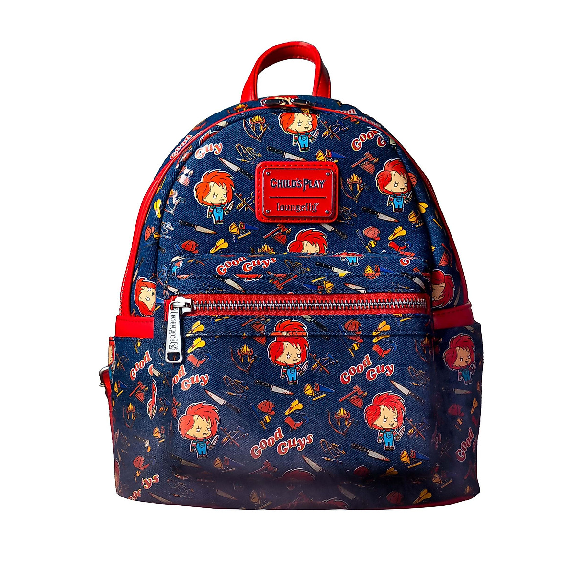 Child's Play Good Guy Chucky Doll Denim AOP Mini Backpack, Horror Fashion Bag Standard