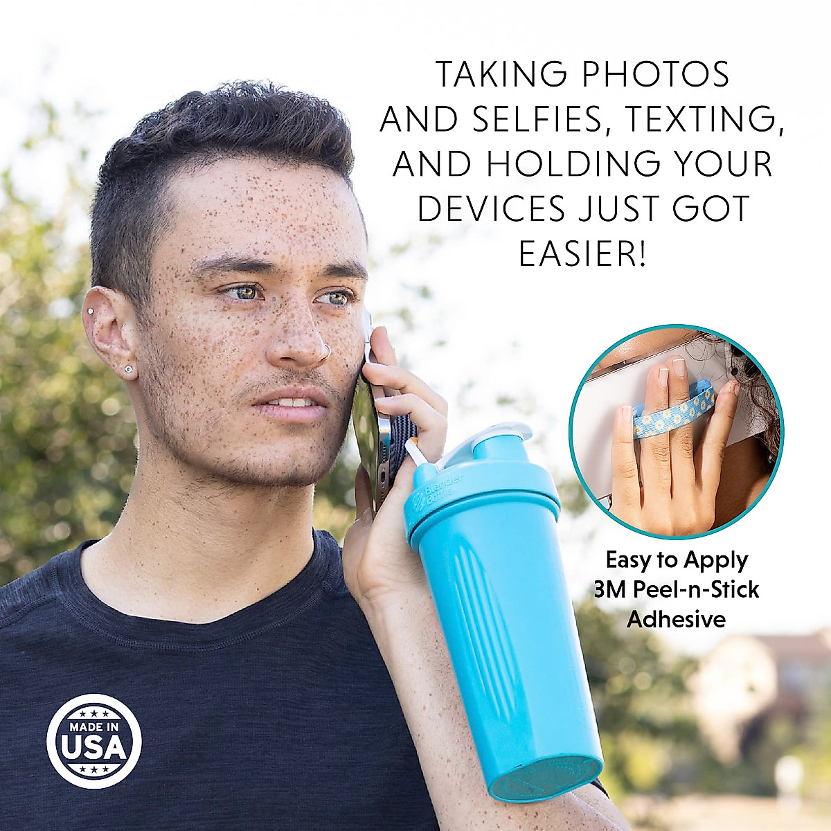 LOVEHANDLE Phone Grip for Most Smartphones and Mini Tablets, Black Elastic Strap with Black Base, LH-01Black