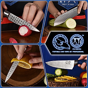 XYJ Kitchen Knife Block Sets 7pcs Stainless Steel Chef Knife Canvas Knife Bag Drawer Knife Holders Cooking Knife For Meat Fish Vegetable Cutting (Blue)