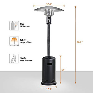 Patio Heater BALI OUTDOORS Outdoors Gas Patio Heaters Tall Standing Patio Heater Commercial Outdoor Heater (Black)