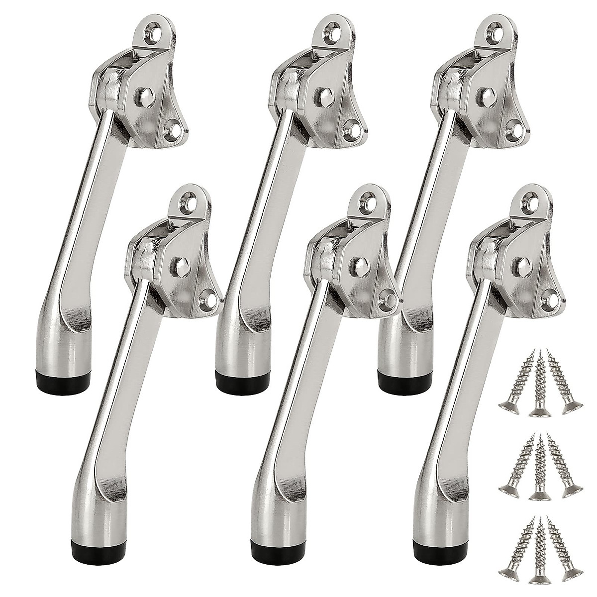 6 Pack Kickdown Door Stop, Commercial Heavy Duty Door Stop, Door Stoppers for Bottom of Door, Kickstand Door Stopper with Rubber Tip and Spring Lever, Easy to Kick Down Door Stop Stopper and Release