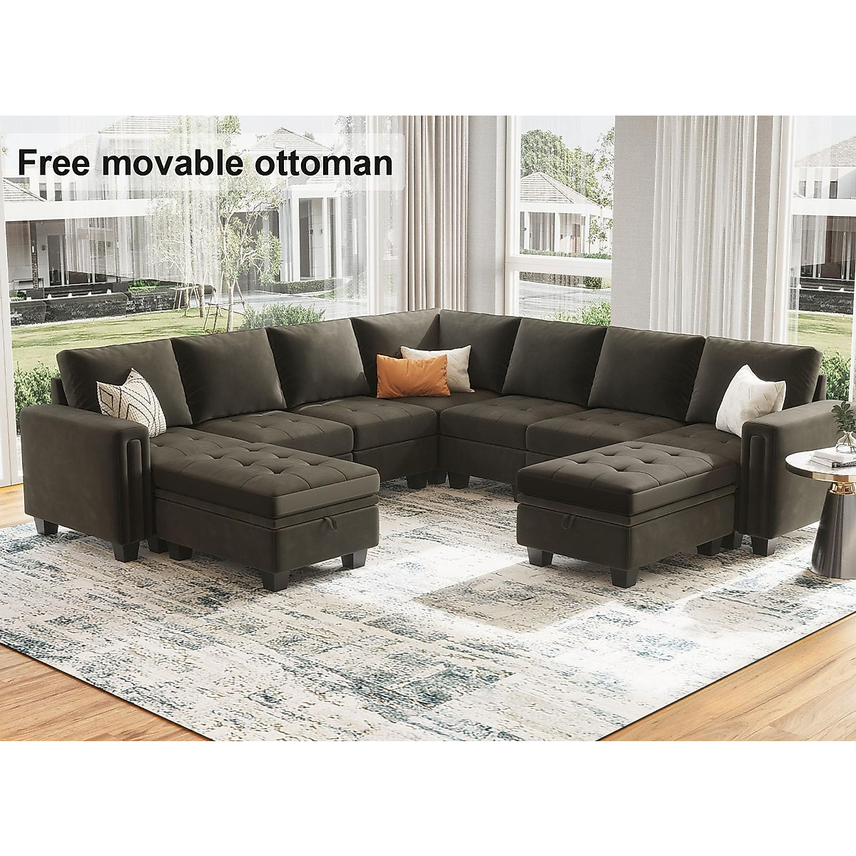 Belffin Oversized Velvet Modular 8-Seat Sectional Sofa Set with Storage Ottoman U Shaped Couch Set Modular Sectional Convertible Sofa Couch with Reversible Chaise Corner Sofa Couch Set Grey
