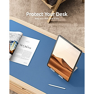 YSAGi Leather Desk Protector, Office Mat, Large Mouse Mat, Non-Slip PU Leather Blotter, Laptop Desk Pad, Waterproof Writing Pad for Office and Home (Sea Blue, 23.6" x 13.8")