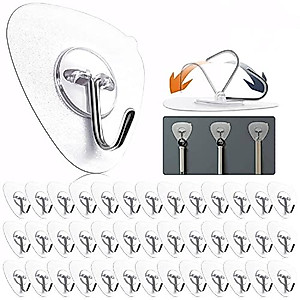 DSSPORT 37 Pack Triangular Self Adhesive Hooks, Wall Hooks for Hanging Heavy Duty Self Stick Hooks Kitchen Bathroom Window Ceiling Waterproof and Oilproof Reusable Seamless Hooks