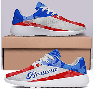 Puerto Rico Flag Shoes Men Women Puerto Rico Sneakers Breathable Running Sport Tennis Shoes 100% Boricua Gift White Size 11