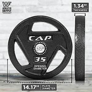 WF Athletic Supply Cast Iron 2-Inch Olympic Grip Plate for Strength Training, Muscle Toning, Weight Loss & CrossFit - Charcoal, 35LB, Set of 2