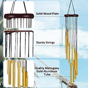 6 Pieces Wind Chimes 28 Inch Deep Tone Wind Chimes with 6 Aluminum Tubes Memorial Wind Chimes Outdoors Soothing Melody Wind Chimes Rustic Wind Chimes for Farmhouse Garden Patio Home Decor (Gold)