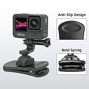 Backpack Strap Mount Quick Clip Mount, 360 Degree Rotation Backpack Clamp Mount Compatible with Gopro Hero 11/10/9/8/7/6/5 Black, Session, Fusion, Xiaomi Yi, DJI Osmo Action and Most Action Cameras