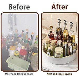 Lazy Susan Turntable Organizer for Cabinet- Spice Rack, Makeup Perfume Organizer Plastic Non-Slip Rotating Containers for Kitchen, Office, Bathroom-9"+12" Lazy Susan Organizers (White-2Pack)
