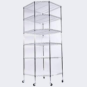 6-Tier Corner Rack Shelf on Wheels | Metal Shelving Unit with Wheels | Chrome-Plated Storage Organizer for Living Room, Bathroom, Kitchen (26.77" x 70.87")
