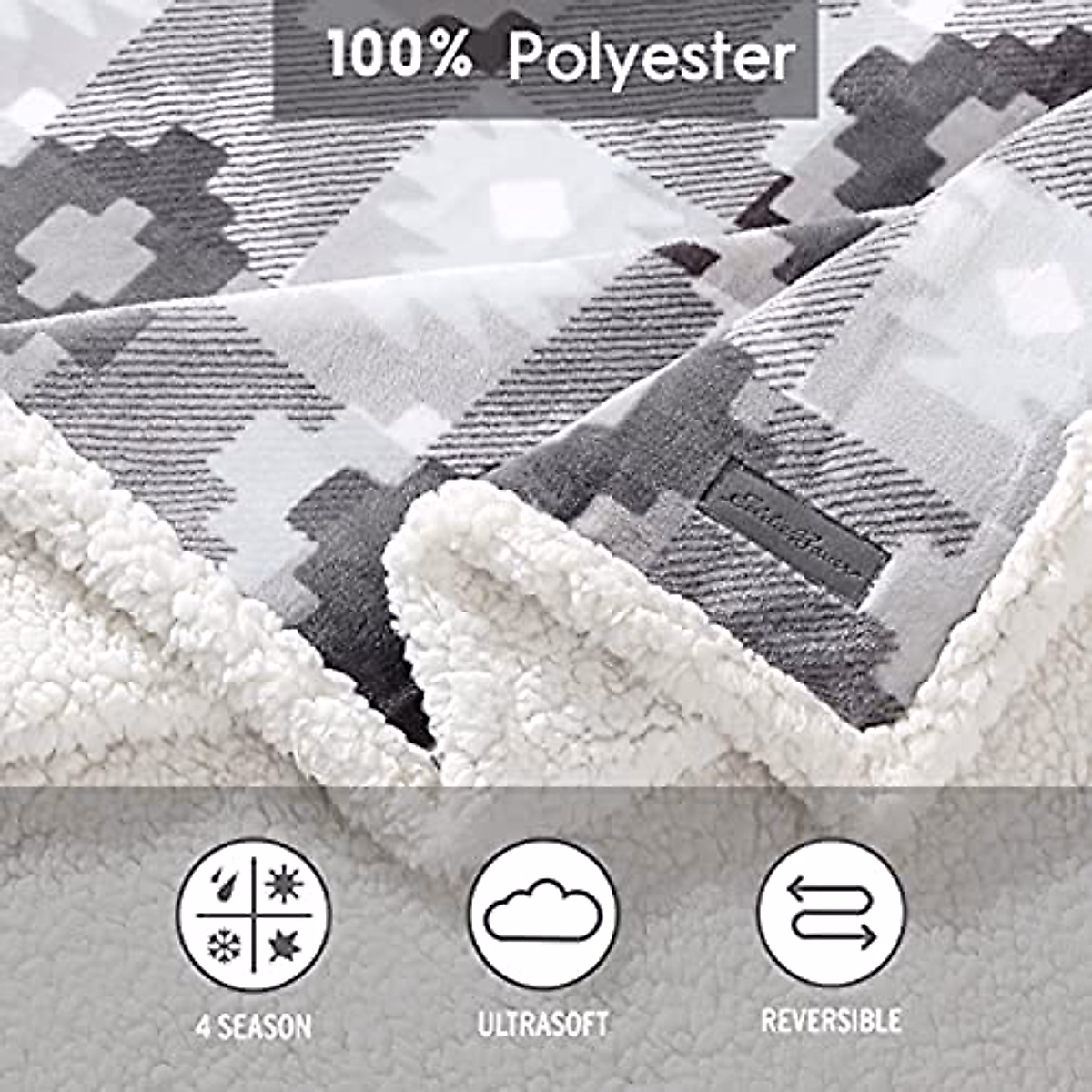 Eddie Bauer Ultra-Plush Collection Throw Blanket-Reversible Sherpa Fleece Cover, Soft & Cozy, Perfect for Bed or Couch, Copper Creek Grey