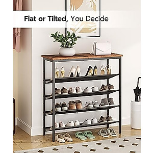 HOOBRO Shoe Rack, 5-Tier Shoe Storage with Adjustable Mesh Shelves, 16-20 Pairs of Shoes, Stable and Durable, Spacious Top, Freestanding, Metal, Industrial, for Entryway, Closet, Rustic Brown BF12XJ01