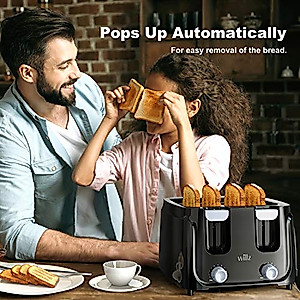 Willz 4-Slice Toaster, Extra Wide Slot with 6 Browning Levels, Compact Toaster for Bread, Removable Crumb Tray, Auto Shut-off & Easy Clean, Black