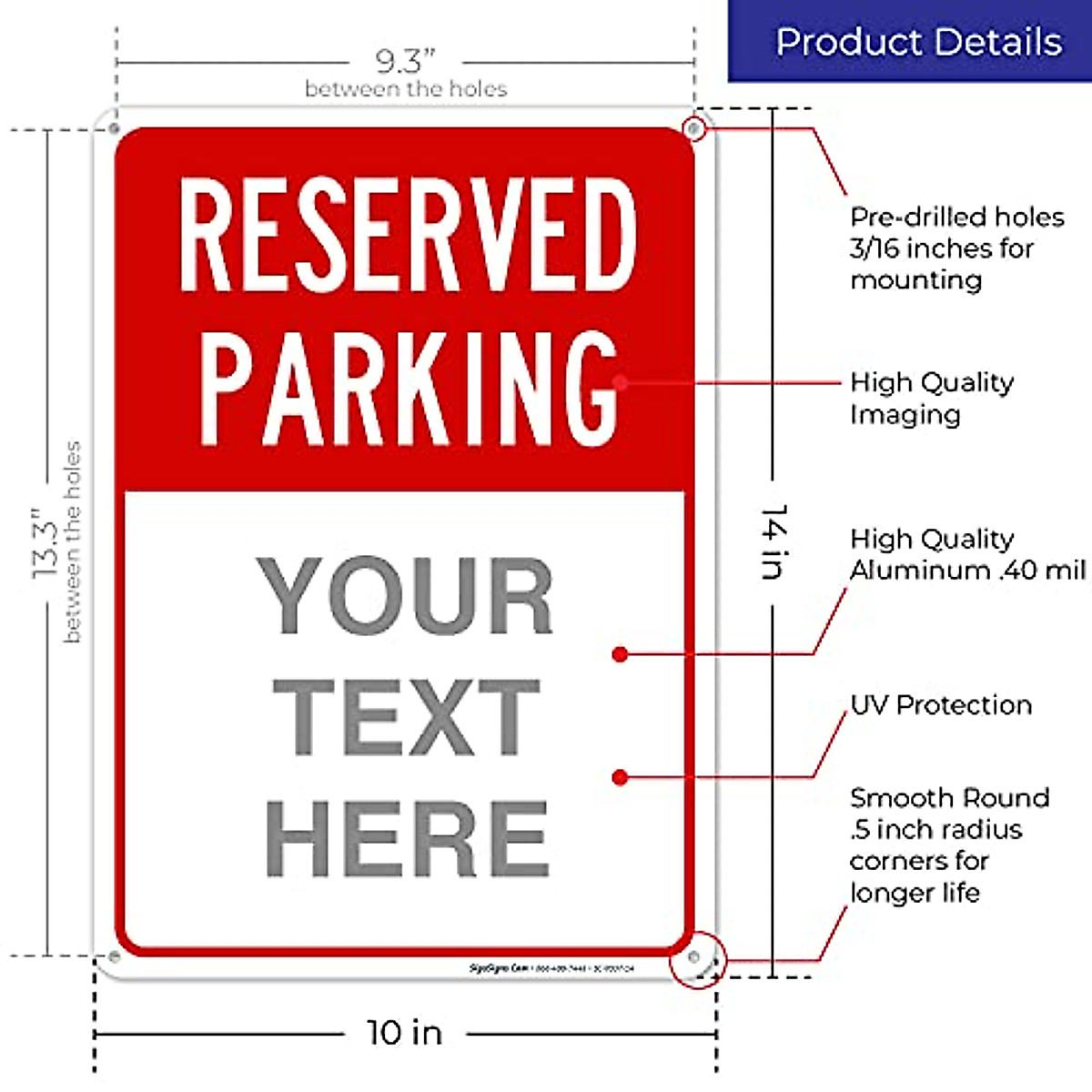 Sigo Signs Reserved Parking Sign, Custom Parking Sign for Parking Lots, Businesses and Schools, 10x14 Inches, Rust Free .040 Aluminum, Fade Resistant, Made in USA by Sigo Signs