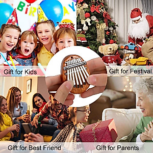 Elejolie Mini Kalimba 8 Key Thumb Piano Exquisite Finger Piano Portable for Beginner Kids Adult,Musical Marimba with Pendant Gift for Christmas/Xmas/Thanksgiving Day Brown
