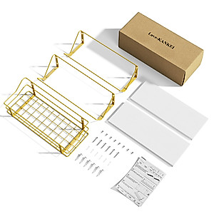 Love-KANKEI Floating Shelves Wall Mounted, Bathroom Shelves Over Toilet with Towel Bar,Wall Shelves with Storage Wire Basket, Wood Shelves for Bedroom Kitchen Living Room Books, Set of 3, White