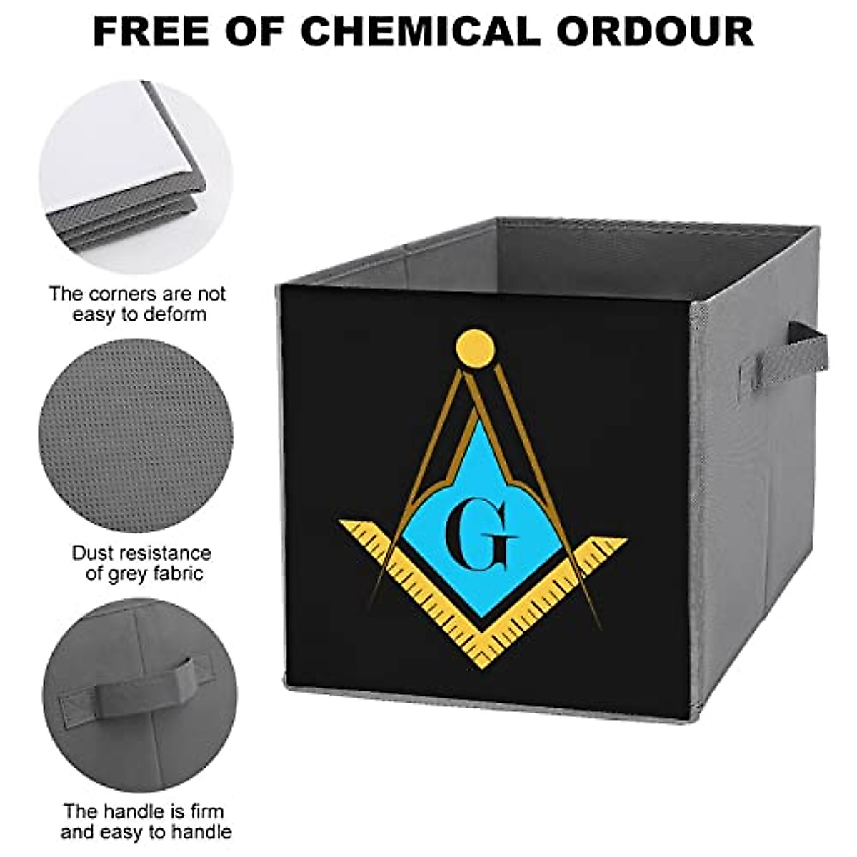 Color Freemason Symbol Foldable Storage Bins Printd Fabric Cube Baskets Boxes with Handles for Clothes Toys, 11x11x11
