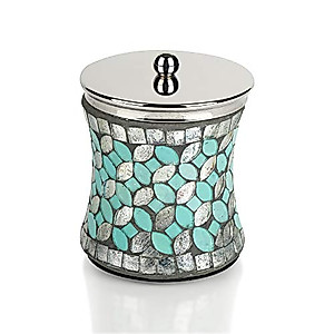 nu steel Sea Foam Q-tip Jar in Aqua Blue/Silver Glass Mosaic/ Stainless Steel for Bathrooms & Vanity Spaces