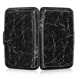 Rimilak Aluminuml Credit Card Holder, Mini Credit Card Wallet RFID Blocking Slim Metal Hard Case for Women Men, Black Mable