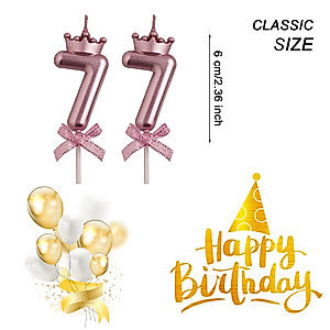 AOOLADA 77th Birthday Candles, Rose Gold 77 Year Old Number Birthday Candles, Happy Birthday Party Decorations Cake Topper Gifts for Men Women