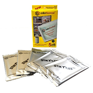 Supersorbents Industries Odor Kontrol StikTiles - Unscented Fridge Deodorizer, 5 PK - Peel and Stick Odor Eliminator for Strong Odor