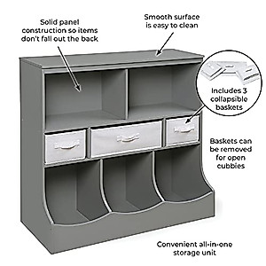Freestanding Combo Shelf Cubby Bin Storage Organizer Unit with 3 Baskets