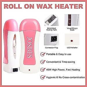 Roll On Wax, Honey Wax Roller Kit for Sensitive Skin,Roller Waxing Kit Include Portable Wax Warmer, with 2 Wax Roller Cartridge Refill,100 pcs Non-Woven Wax Strips, for Legs Arms and Underarm