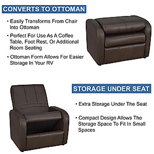 RecPro Charles RV Gaming Chair Ottoman Conversion | Built-in Storage | RV Furniture | Great for Teens | Chestnut