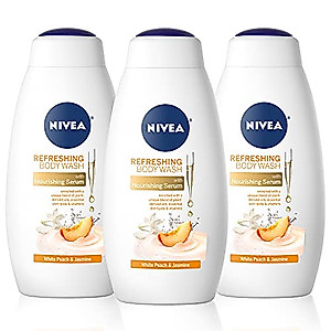 NIVEA White Peach and Jasmine Body Wash with Nourishing Serum, Pack of 3, 20 Fl Oz
