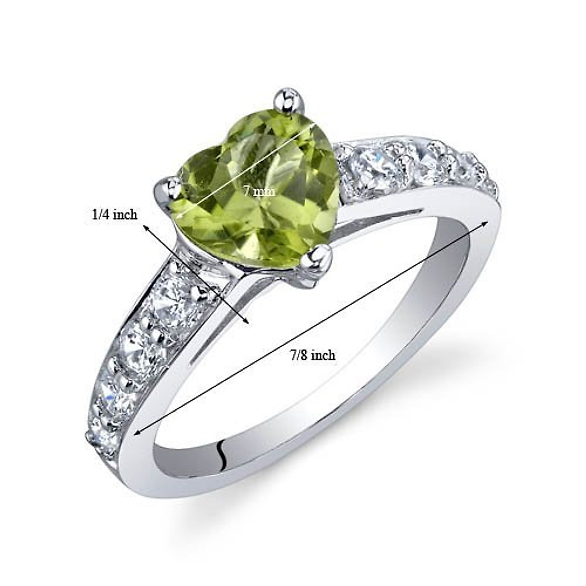PEORA Peridot Heart Promise Ring for Women 925 Sterling Silver, Natural Gemstone Birthstone, 1.25 Carats Heart Shape 7mm, Size 8
