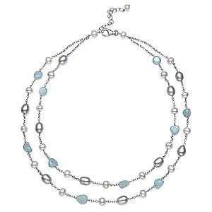 Belacqua Natural Aquamarine & Cultured Freshwater Pearl Necklace and Dangle Earring Set