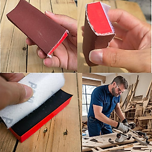 16-Piece Contoured Profile 4" Hand Sanding Block Set with 40 Sheet Hook & Loop Sandpaper Kit - Interchangeable Assorted Convex & Concave Shapes for Woodworking Furniture, Auto Paint and Crafts