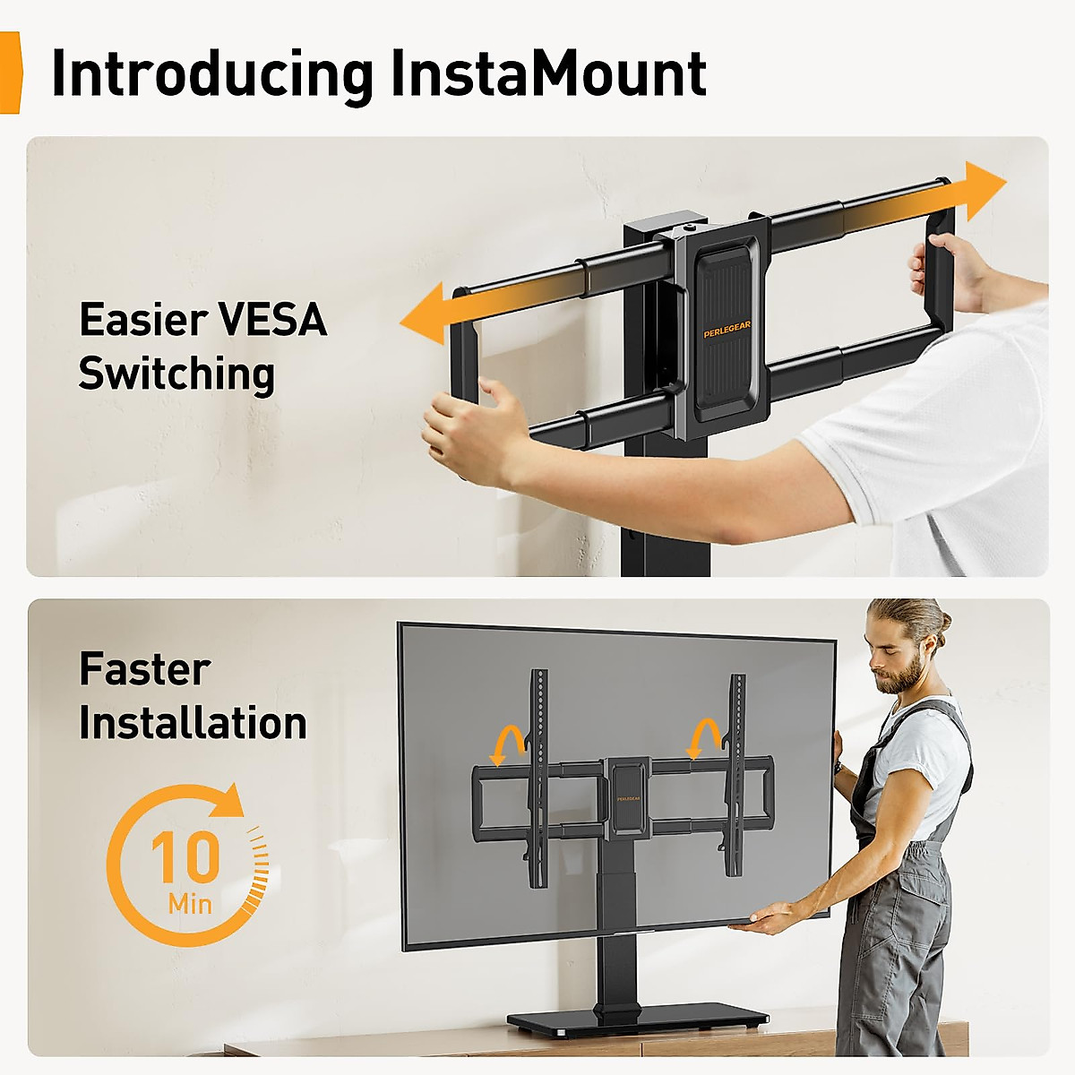 Perlegear Swivel TV Stand Mount, Universal TV Stand for 37-80 inch TVs, Height Adjustable Tabletop TV Stand Holds up to 99 lbs, Preassembled InstaMount Front Support, Max VESA 600x400mm, PGTVS28