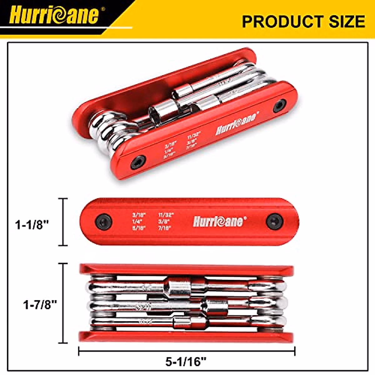 HURRICANE 6 in 1 Folding Nut Driver Set SAE, Hex Nut Driver Set, Cr-V Steel Shank. Premium Portable Premium Aluminum Handle. Easy to Carry Out, 3/16, 1/4, 5/16, 11/32, 3/8, 7/16 inch