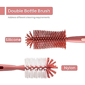 Ariseno 5-in-1 Baby Bottle Brush Set, Bottle Brush for Baby, Baby Bottle Scrubber, Including Silicone & Nylon Bottle Brush, Bottle Cap Brush, Straw Brush, Nipple Brush, BPA-Free (Red)