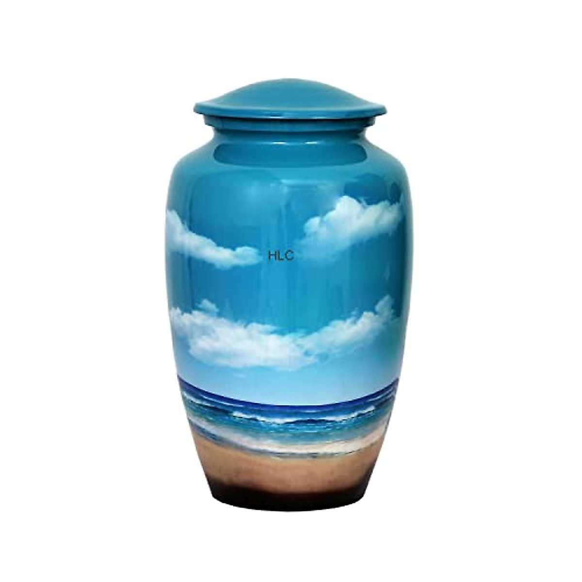 HLC URNS – Beach Blue Cremation Urn for Human Ashes - Adult Funeral Urn Handcrafted - Affordable Urn for Ashes (Adult (200 lbs) – 10.5 x 6 “, Cremation Urn)