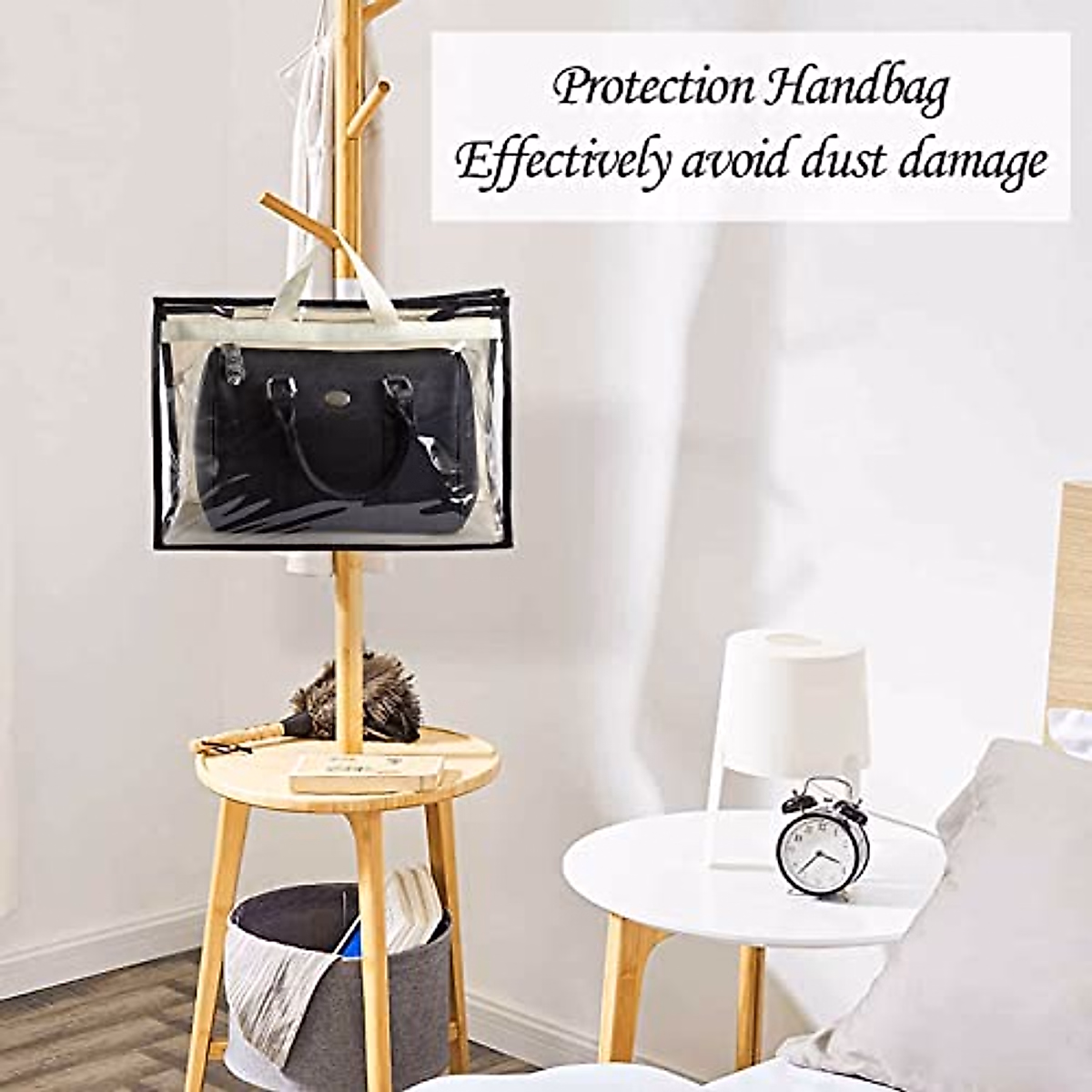 Handbag Storage Organizer 2 Pack Dust Cover Bag Transparent Anti-dust Storage Purse Organizer for Closet and Wall Shelf, with Zipper and Handle Space-saving Storage Handbag Organizer (Beige)