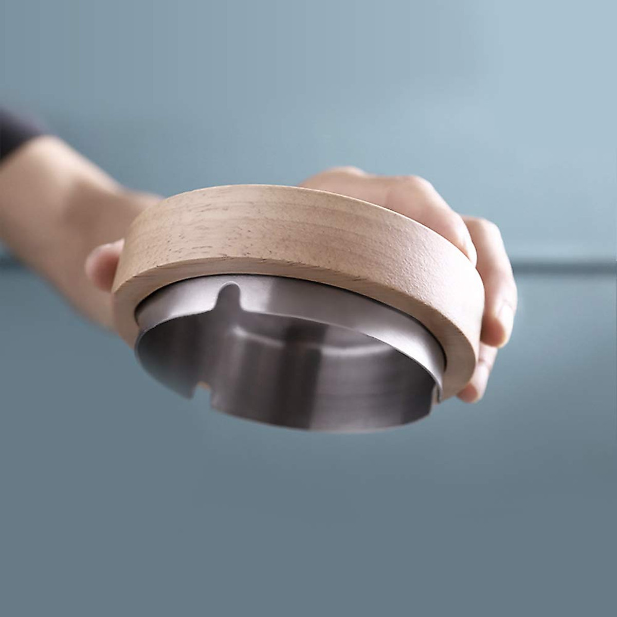 Ashtray with Lid, VViN Windproof Ashtray for Indoor and Outdoor Use, Wooden with Stainless Steel Liner, Portable Ash Tray for Home, Office, Patio, Garden Decoration