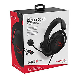 HyperX Cloud Core USB Gaming Headset, DTS Headphone:X Spatial Audio, Detachable Noise-Cancelling Mic, Comfortable Memory Foam, Durable Aluminum Frame for PC, Xbox Series X|S, Xbox One, Black (Renewed)