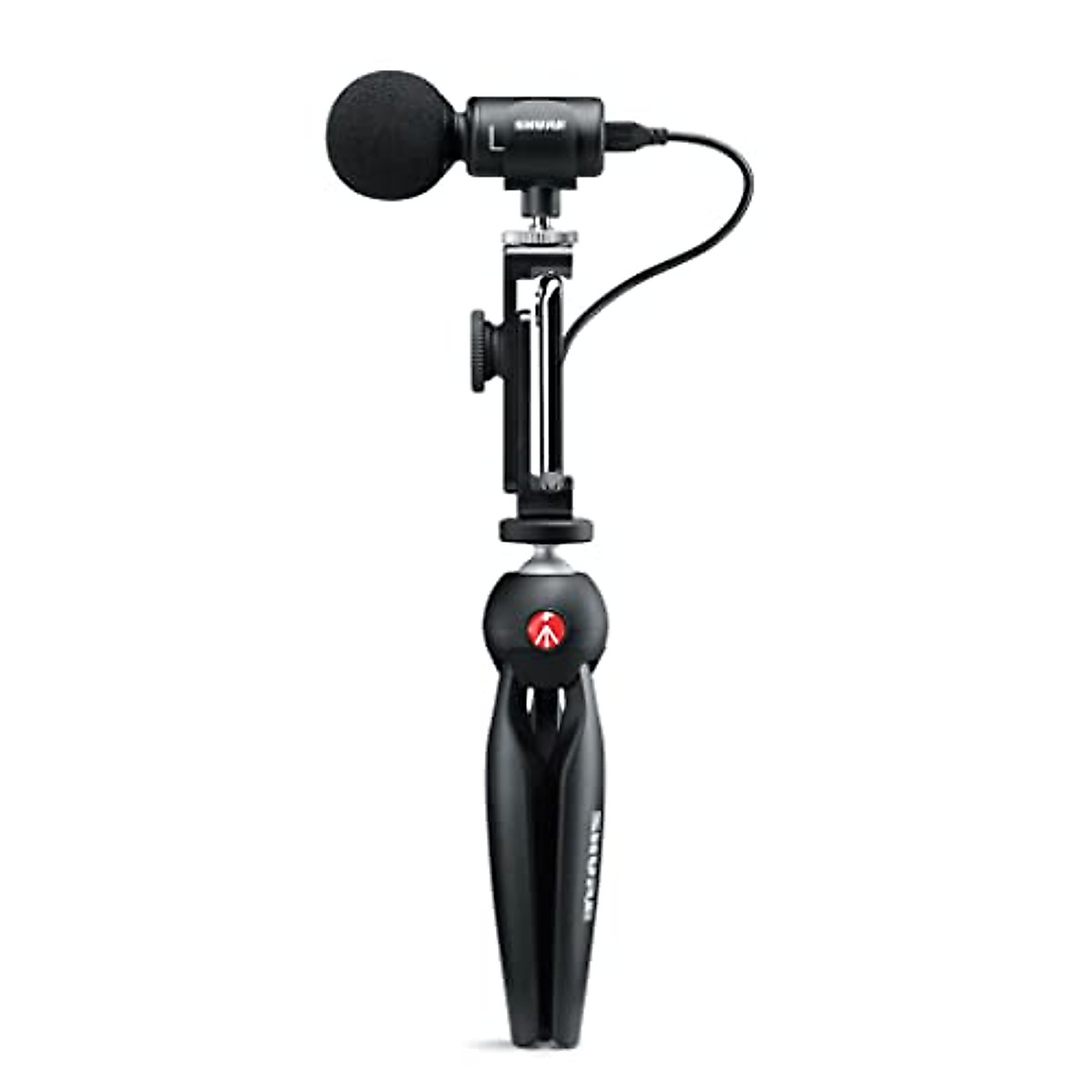 Shure MV88+ Video Kit - Digital Stereo Condenser Microphone for Apple and Android, with Manfrotto PIXI Tripod, Phone Clamp, Mount, iOS and USB-C Cables for Next-Level Connectivity (MV88+ Video KIT)