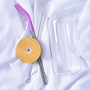 AUGOSTA Beer Can Glass with Lids and Straw, 16 oz Reusable Drinking Glasses Tumbler, Free 4 Bamboo lids, 4 Stainless Steel Straw with Colored silicone plug, 2 Cleaning Brush, 4 Pack