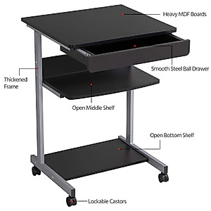 Topeakmart Wheeled Lectern Mobile Presentation Stand Podium w/ 2 Brake Casters, Storage Shelf, Edge Stopper