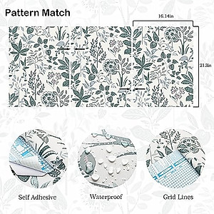 Vinjiasin Peel and Stick Wallpaper Floral Wallpaper Self Adhesive Removable 16.1"x 197" Contact Paper Boho Flower Leaf Wall Paper for Walls Furniture Creamy White/Green