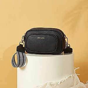 BOSTANTEN Crossbody Bags for Women Leather Cell Phone Purse Shoulder Handbags with Wide Strap Black