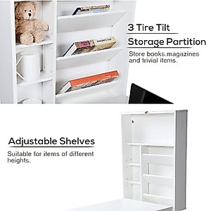 JAXPETY Wall Mounted Space Saving Desk Fold Out Convertible Desk Wood Floating Writing Desk with Storage Shelves Laptop Tabletop for Home Office, White
