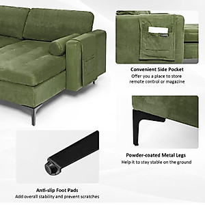Giantex 97" Large Couch, 3 Seat Sectional Sofa Set, L-Shaped Modular Sleeper with Convertible Chaise Lounge, USB Ports, 3-Hole Socket, Storage Box, 2 Bolsters, Family Apartment Living Room, Green