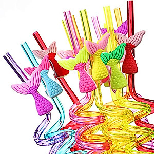 Mermaid Tail Straws Party Favors for Mermaid Birthday Party Supplies,Under The Sea Party Supplies with 2 Cleaning Brush (21+2)