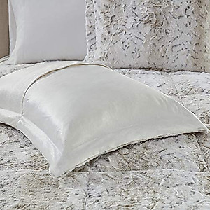 Madison Park Zuri Soft Plush Comforter Set, Faux Fur Animal Stripes Design, Faux Mink On The Reverse, Modern All Season Bedding Set with Matching Sham, King, Snow Leopard 4 Piece